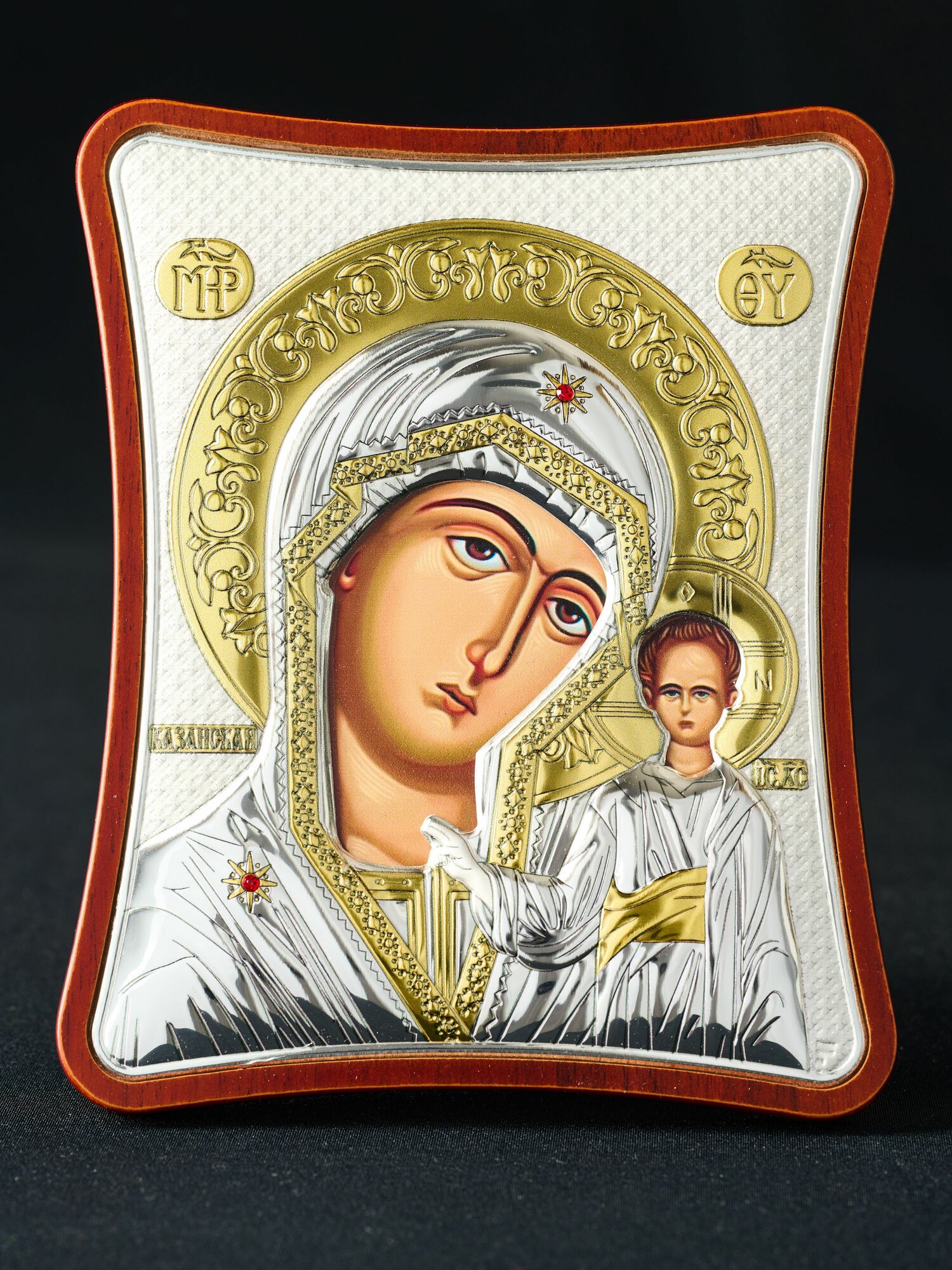 Серебряная икона Богородица Казанская Греческая Фигурная