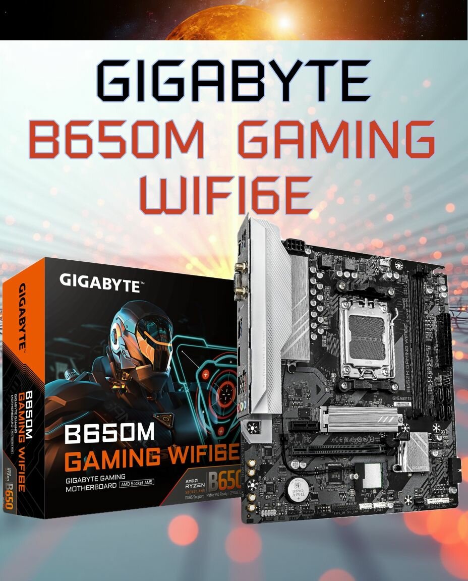 Материнская плата Gigabyte B650M GAMING WIFI6E, AM5, AMD B650, Micro-ATX, RTL