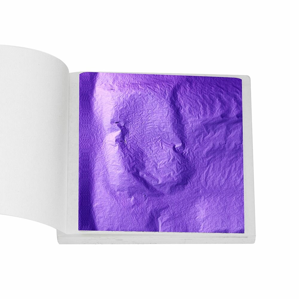 Сусальное золото, Позолота, Блестящая фольга для эпоксидной смолы , цвет фиолетовый, 100 листов 8х8 см