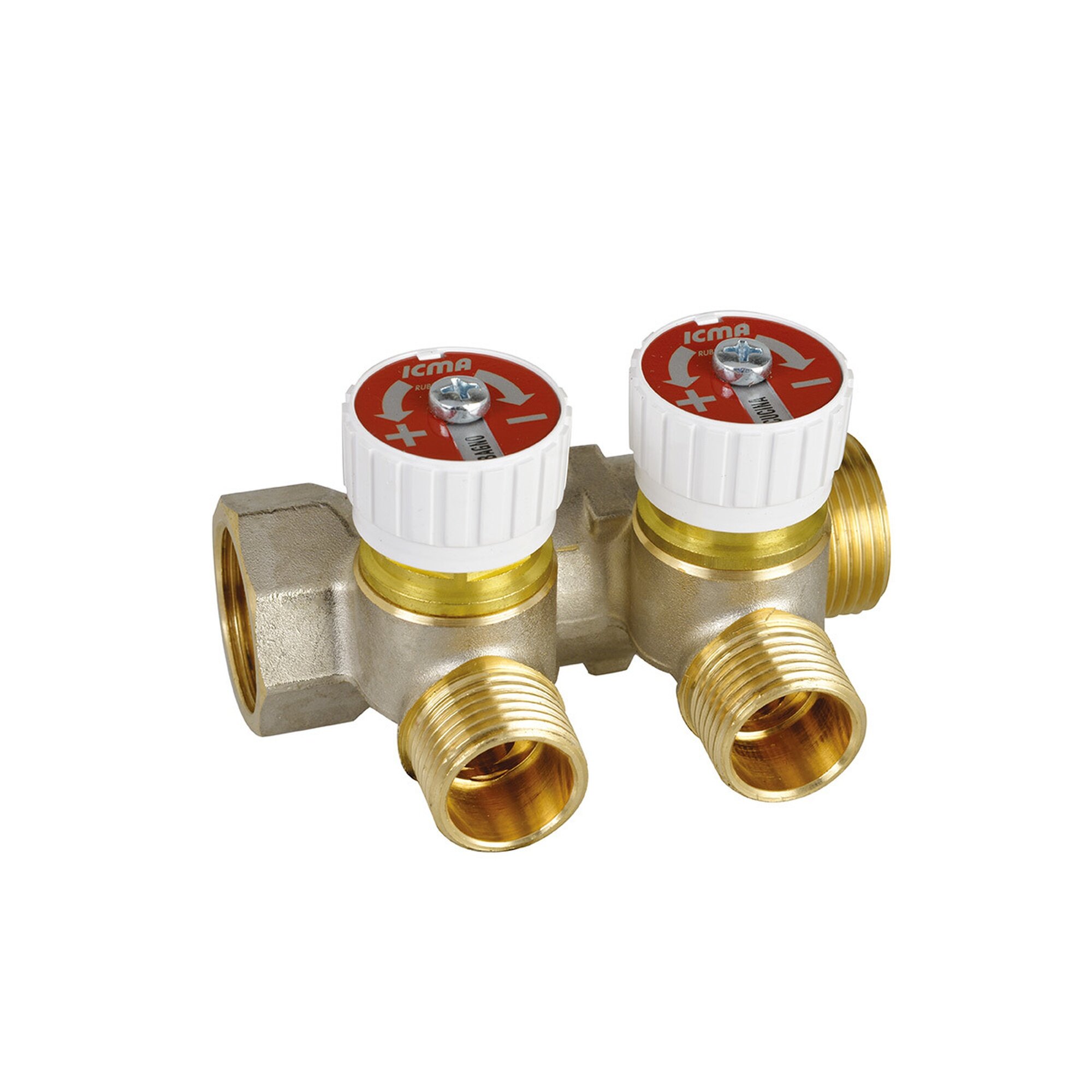 Коллектор простой сборный с отсекающими кранами, выходы 1/2"M. RU (ICMA Италия) 1"х 2 87227PG06RU