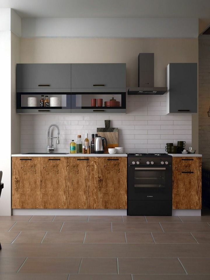 Кухонный гарнитур Техно к.2 2м графит/амазония со столешницей миф