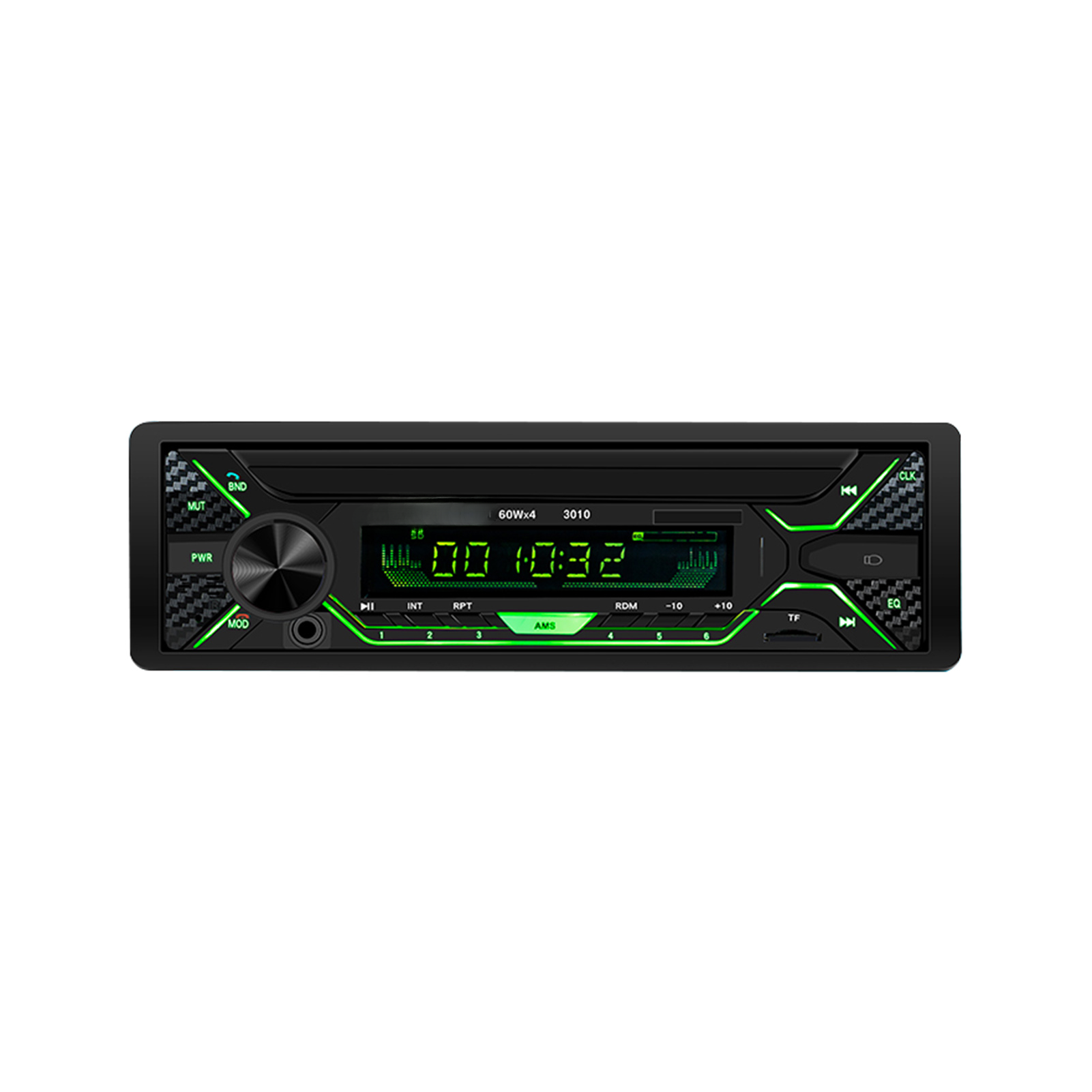 Автомобильная радиостанция аудио с 7 цветами цифровым HD LCD дисплеем, стереосистемой BT, плеером MP3, USB, приемником радиостанций FM, поддержкой WMA/WAV, входами AUX/USB/TF кард, встроенной установочной системой, 12V, 60W, размер панели 188*130*58 мм,