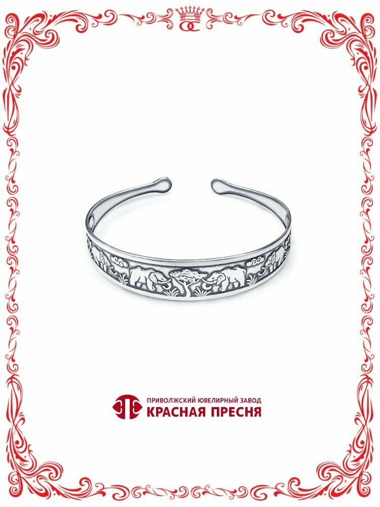 Жесткий браслет, серебро, 925 проба, оксидирование