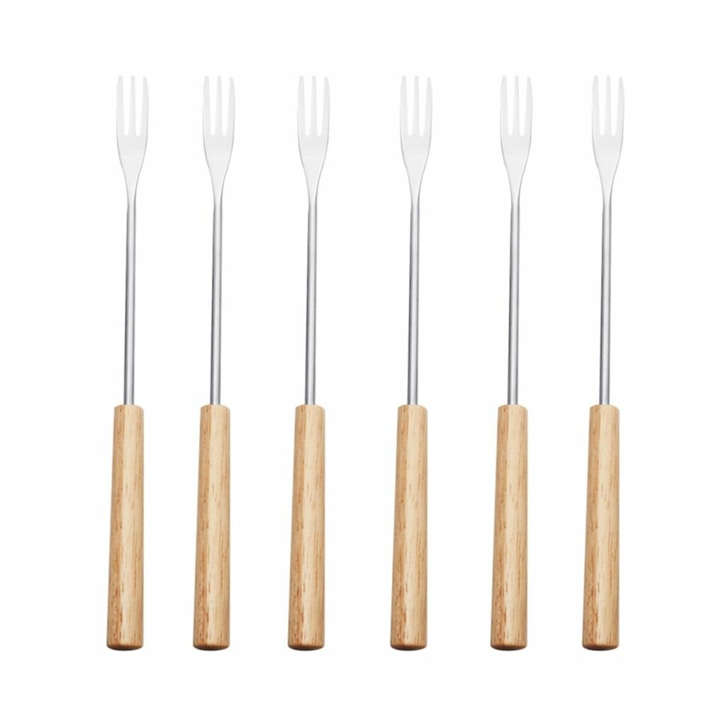6 шт. вилки для фондю из нержавеющей стали, пластиковая ручка, дерево, термостойкий сыр барбекю для шоколада