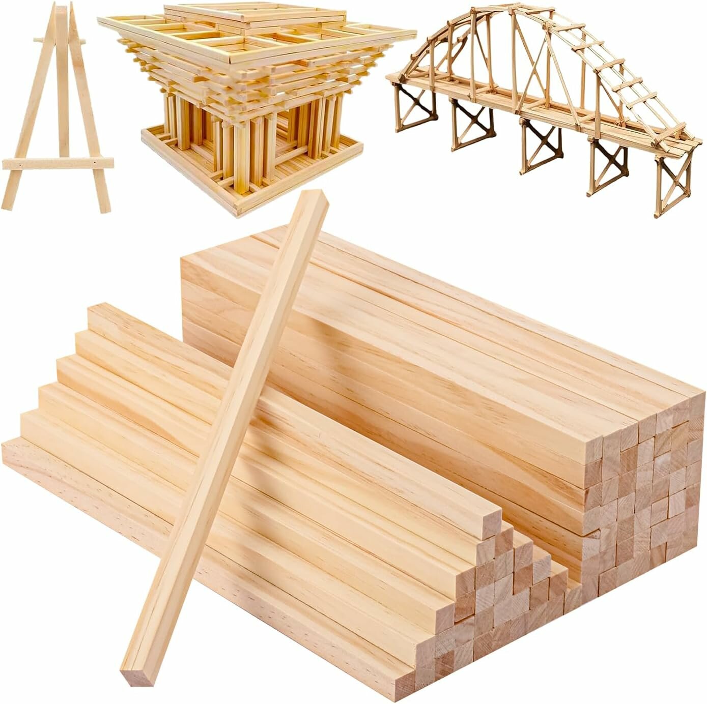 80 шт. необработанных деревянных квадратных дюбелей 1/2" x 1/2" x 12"