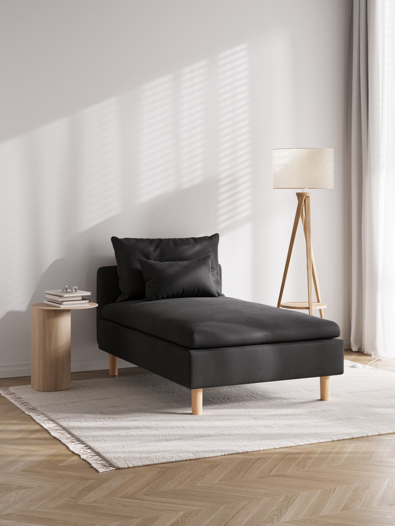 Кресло, кушетка, софа мягкая Армана для отдыха дома, с декоративной подушкой, на высоких ножках, 95х151.5х69 см, Графит, велюр