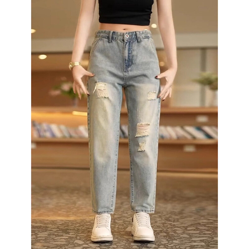 Тренд RONG CH Мужские Джинсы Лето Потертые Свободные Кроп Конусообразные Деним, Размер_34