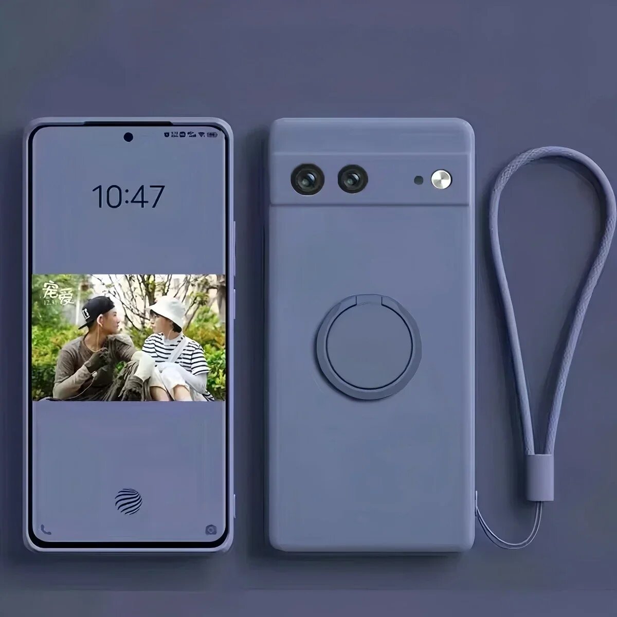 Чехол Google Pixel 10 Pro, серый, с кольцом и шнурком