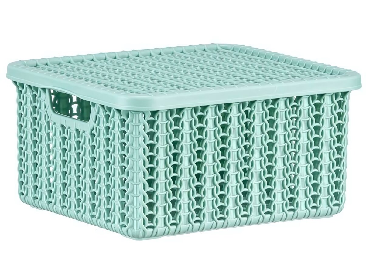 Коробка пластиковая «Вязание» 1,5л с крышкой, фисташковый, сетчатые стенки, ручки
