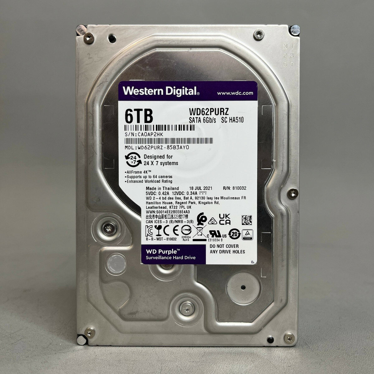 Жесткий диск Western Digital WD Purple 6 ТБ, SATA III, 128 Mb, (WD62PURZ)