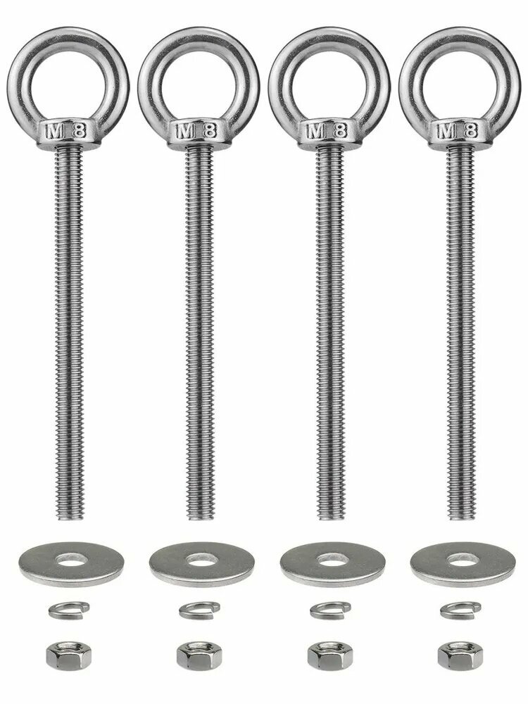 Рым-болт м8 удлиненный, м8x100 мм длинный Рым болт и гайки, нержавейка сталь, 4 шт