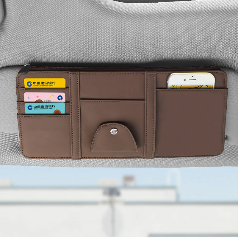 Клипса для хранения на солнцезащитном козырьке автомобиля, многофункциональная клипса для очков, держатель для карт, кожаная сумка для хранения, картхолдер