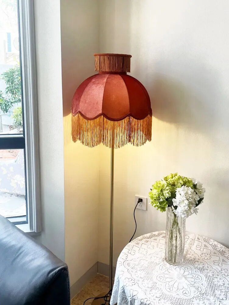 Французский торшер ручной работы с кисточками, тканевый абажур, винтажный стиль, золотая отделка