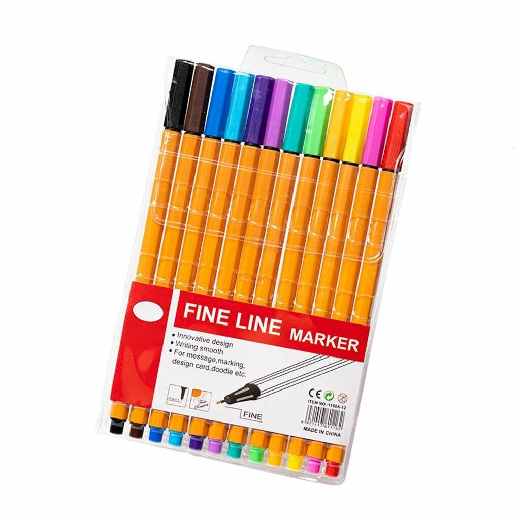 Тонкие акварельные маркеры 0.4 мм, 18 цветов