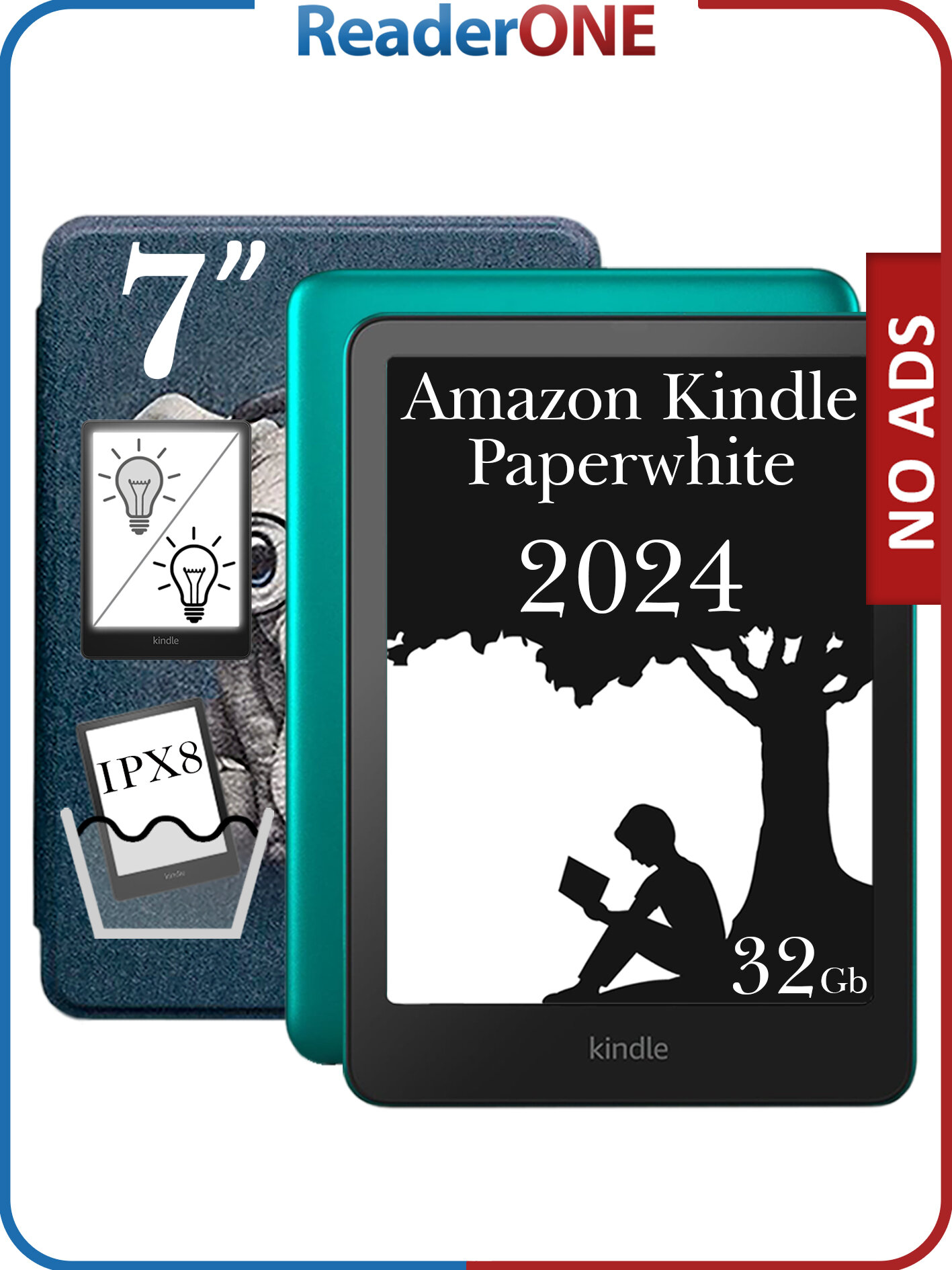 Электронная книга Amazon Kindle PaperWhite 12 Gen 2024 32Gb Metallic Jade с обложкой ReaderONE PaperWhite 2024 Elephant