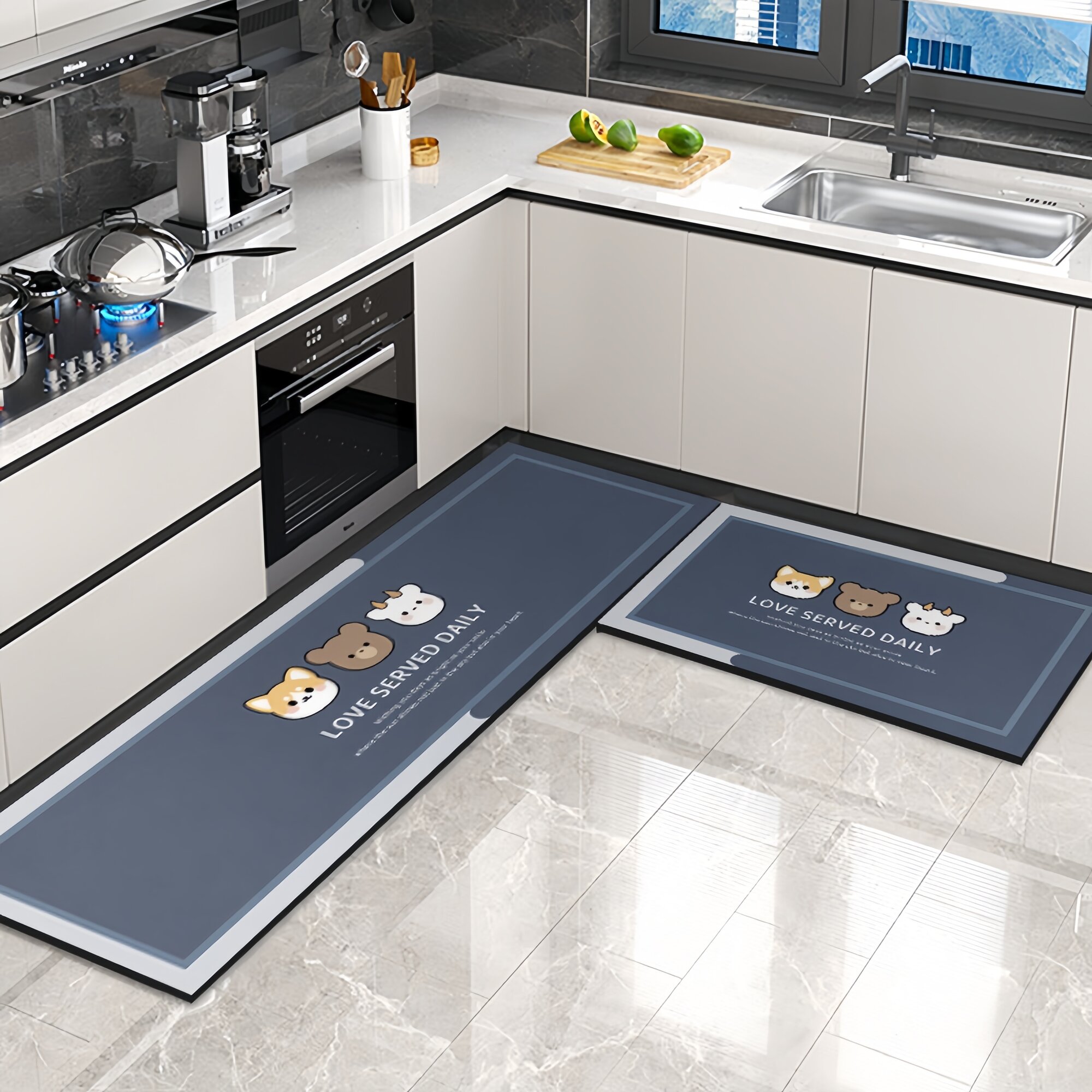 Коврики для пола, кухонные коврики из диатомовой грязи, Нескользящий, три маленьких зверька，50*80+50*160cm