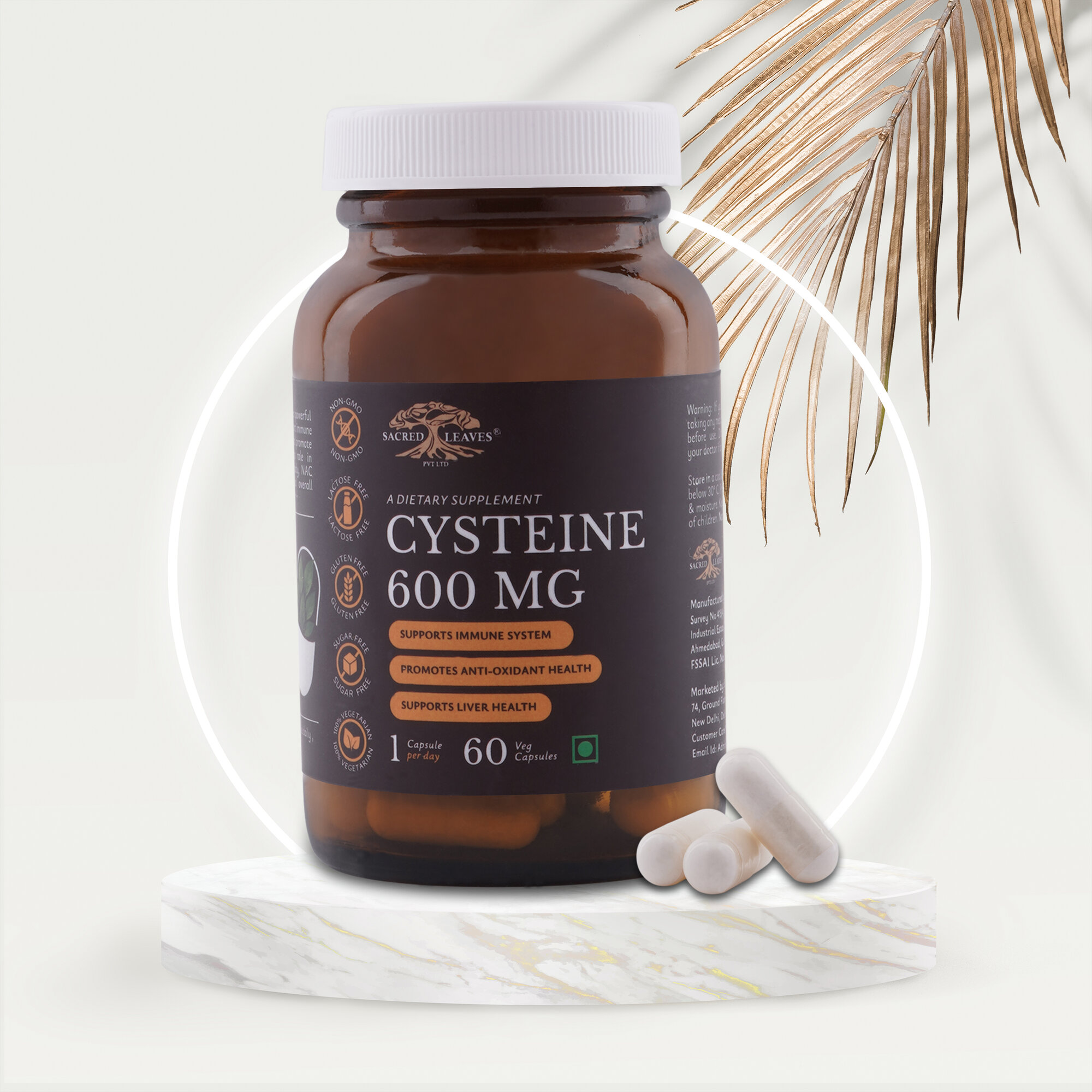 N-ацетил-цистеин (NAC) 600 мг для иммунитета и печени/Sacred Leaves Cysteine