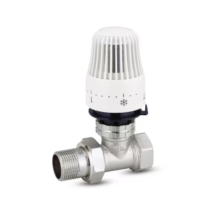 Комплект терморегулирующий прямой 1/2" ВР-НР VALTEC для подключения радиатора отопления / Состав: жидкостный регулятор температуры и латунный термостатический клапан ДУ 15, арт. VT.048. N.04