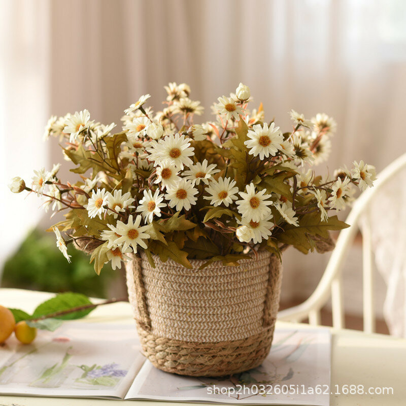 Маленький искусственный букет ромашек для декора спальни, цветочная композиция для обеденного стола, искусственные цветы ромашки, шелковые цветы для демонстрации, реквизит для фотографии