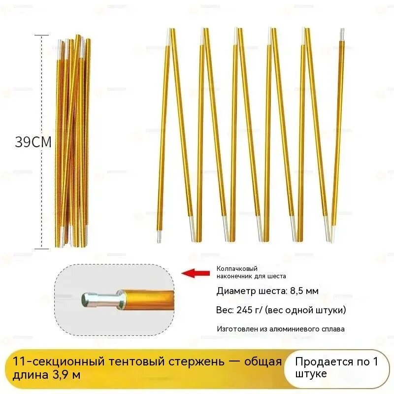 Дуга для каркаса палатки, алюминиевая, диаметр трубы 8,5 мм, оранжевая