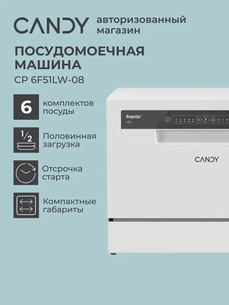 Посудомоечная машина компактная Candy CP 6F51LW-08, 6 комплектов посуды