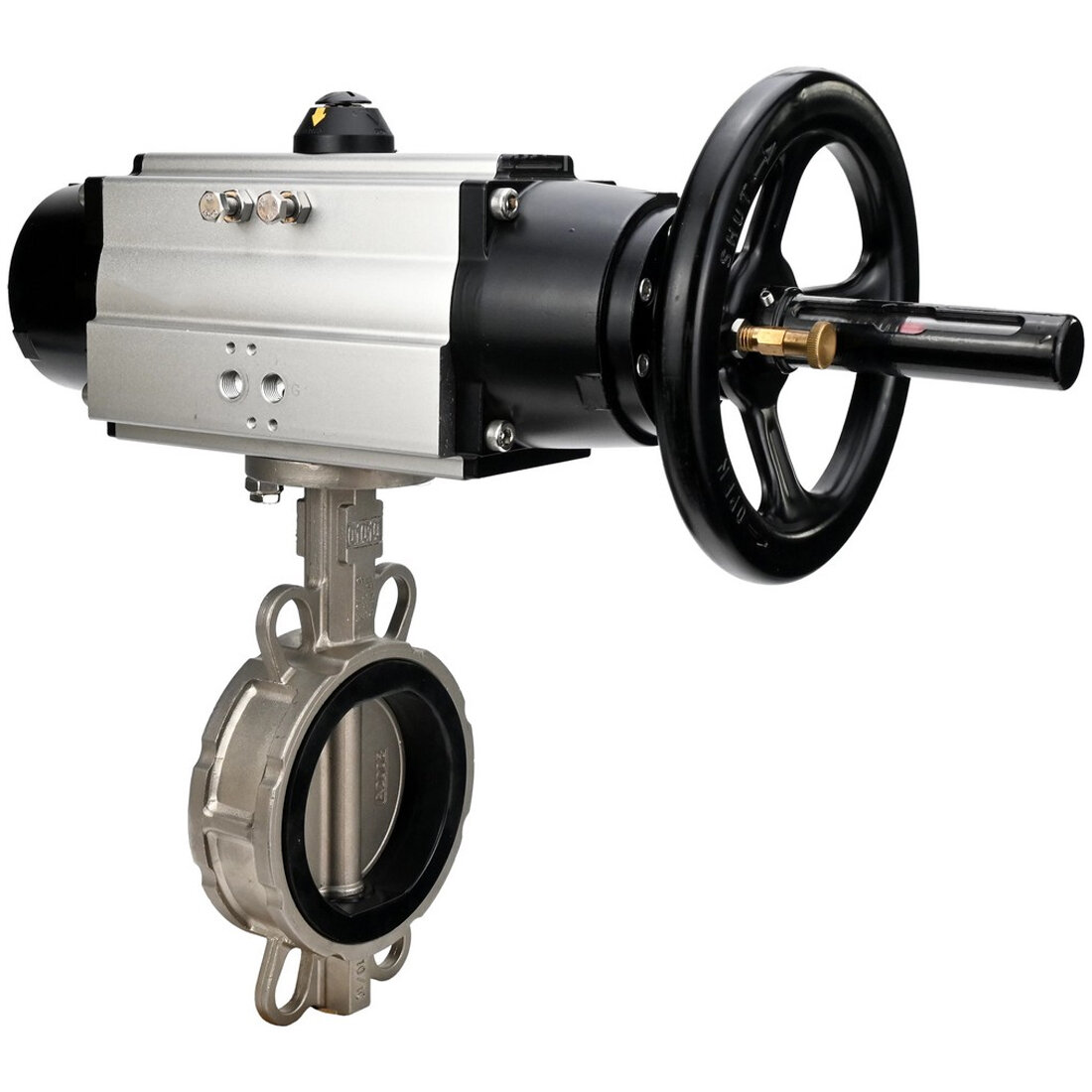 Затвор DN.ru 304-304-VITON-2W-Fb-H Ду150 Ру16 с пн. приводом DA-105-1 со штурвалом