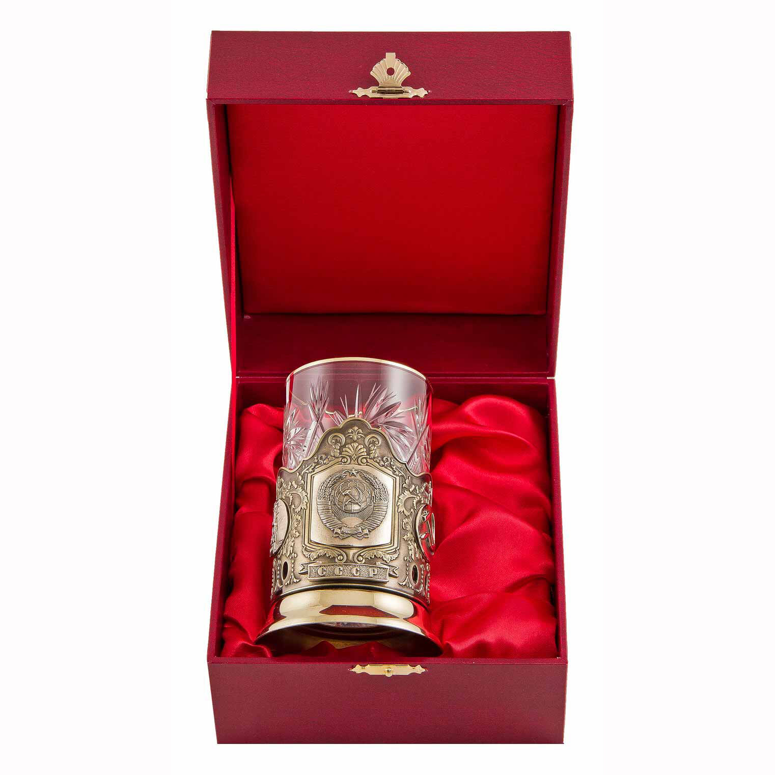 Подстаканник "СССР" (стакан - хрусталь, деревянный футляр) ПДЛ-419
