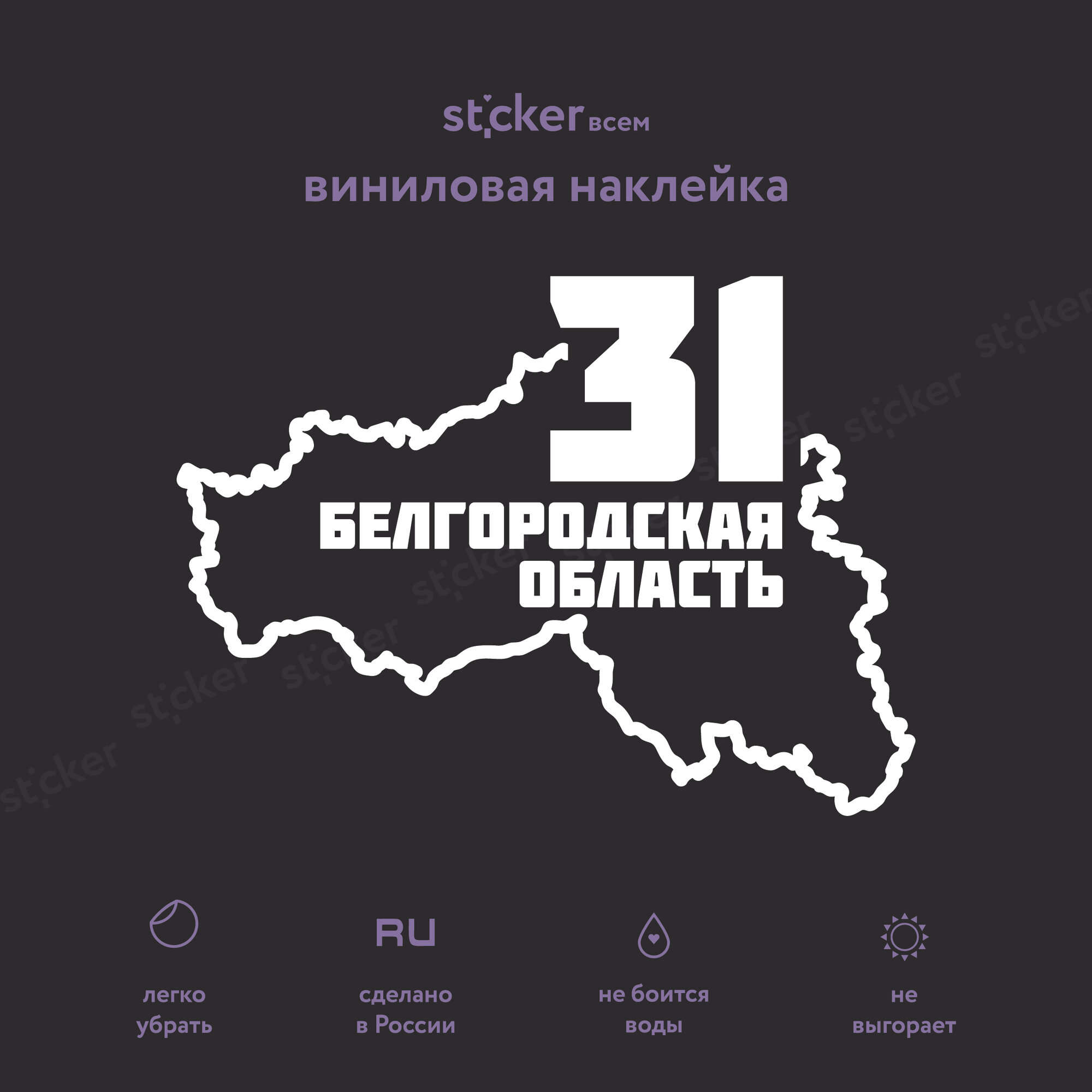 Наклейка "Белгородская область/ Белгород / 31 регион" 16х12см / белая пленка