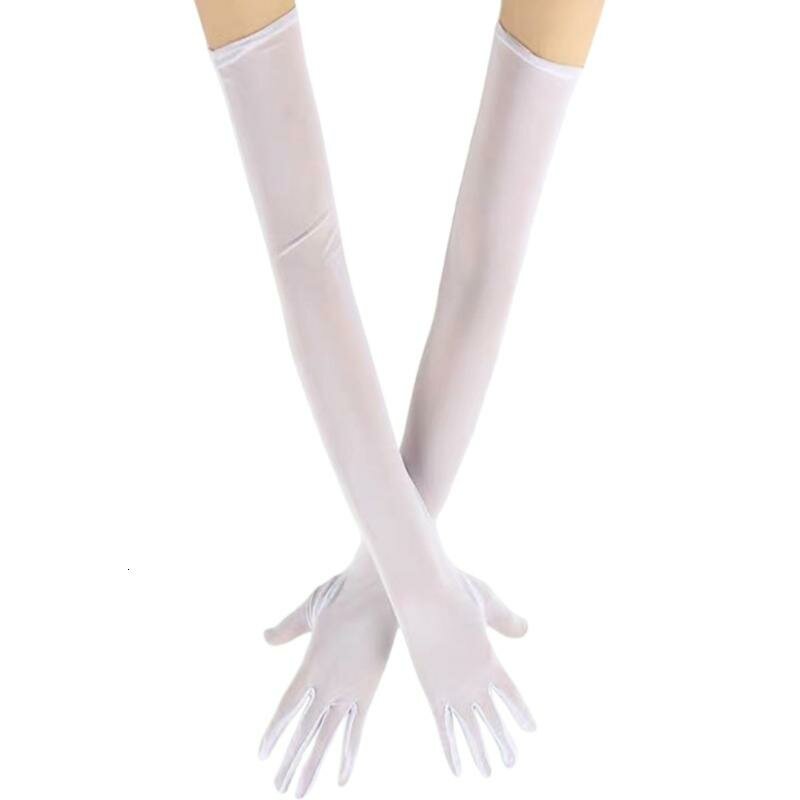 Женские тонкие эластичные сетчатые перчатки длиной 55 см-белый