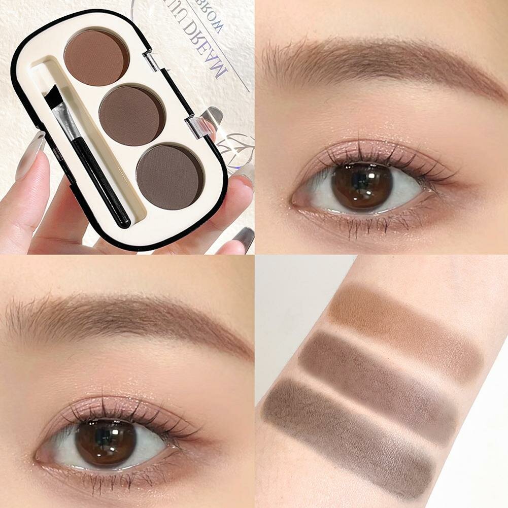 Тени для бровей с кисточкой, 3 оттенка, Палетка теней для макияжа бровей и век водостойкая