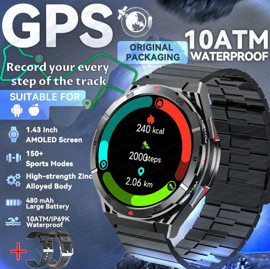 2025 Двухдиапазонные спутниковые смарт-часы для мужчин, Black Steel B 2A, GPS SmartWatch