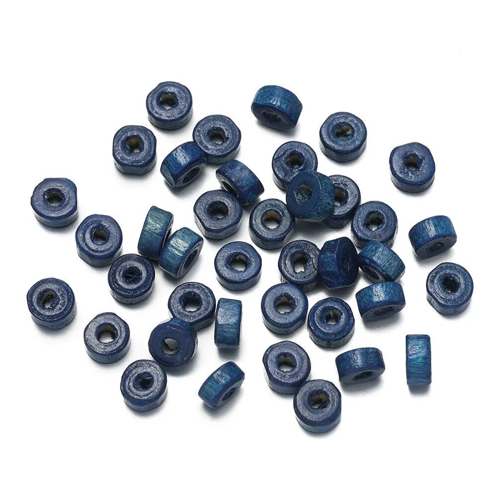 Бусина деревянная, цилиндр, диаметр около 6х3.5 мм, 500 шт, Цвет тёмно-голубой