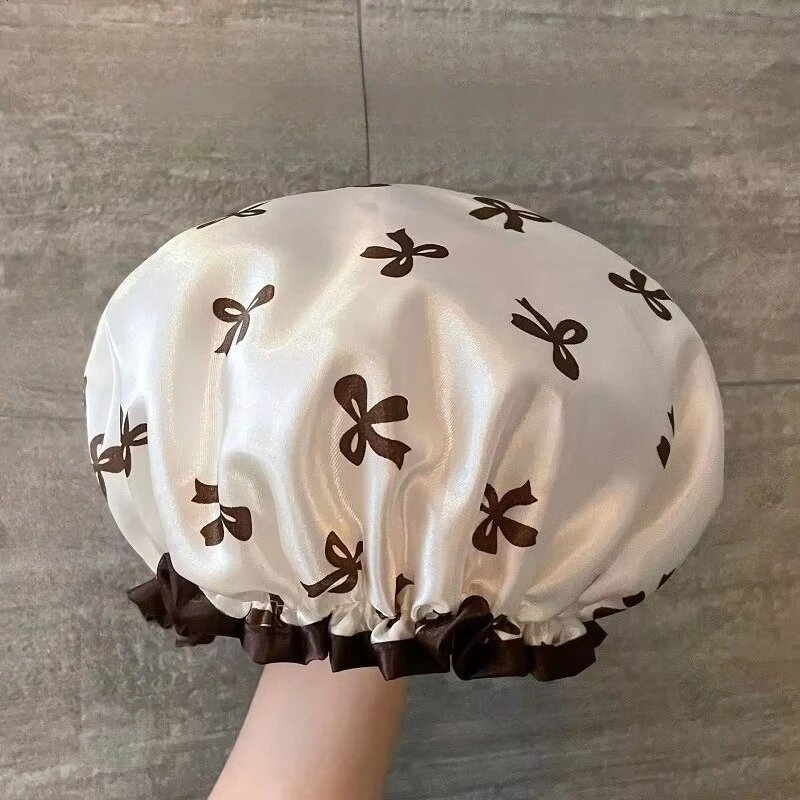 Шапочка для душа из шелка с бантиками, белая