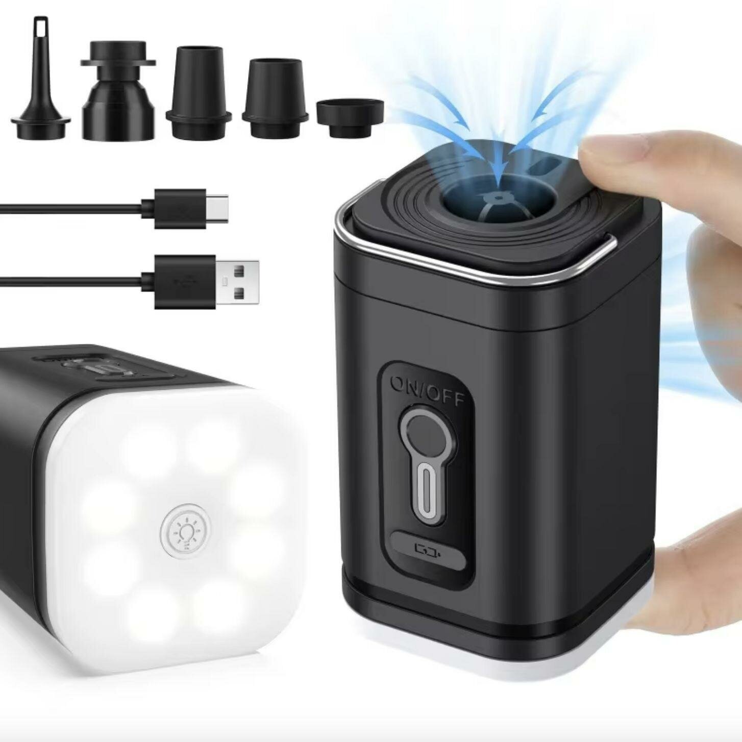 Мини насос аккумуляторный 3 в 1, портативный беспроводной ( 5 насадок)