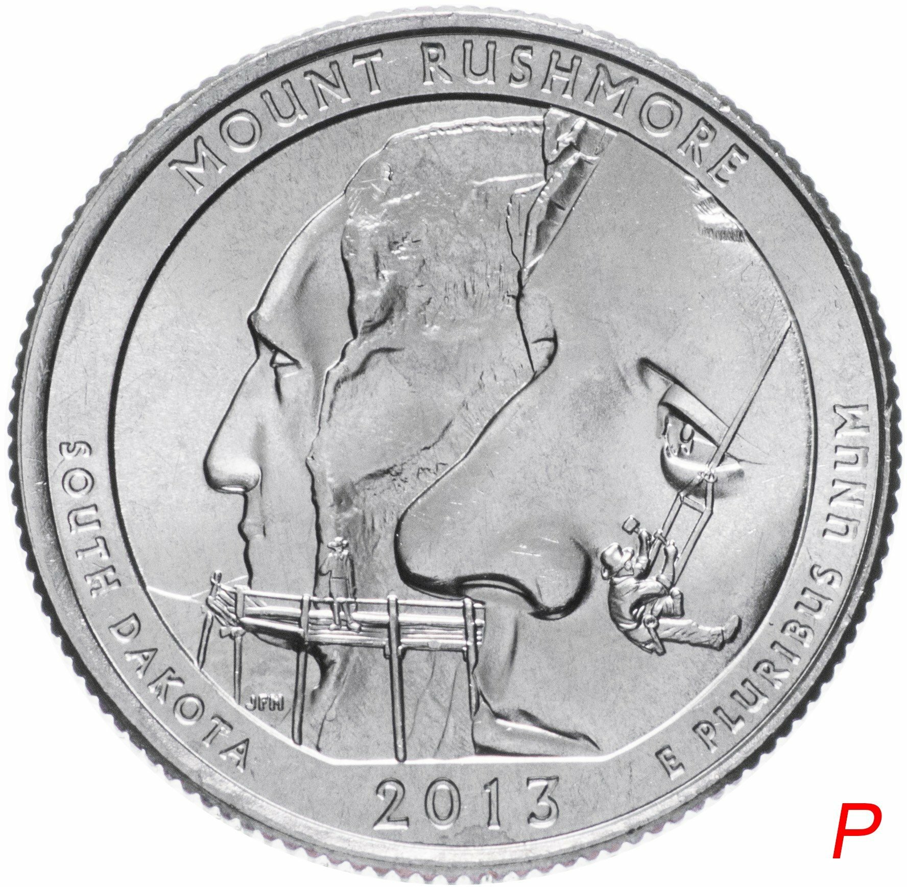 США 1/4 доллара 25 центов, квотер 2013 P — "Национальный мемориал Гора Рашмор" 20-й парк, Мельхиор медь-никель, в сохранности UNC