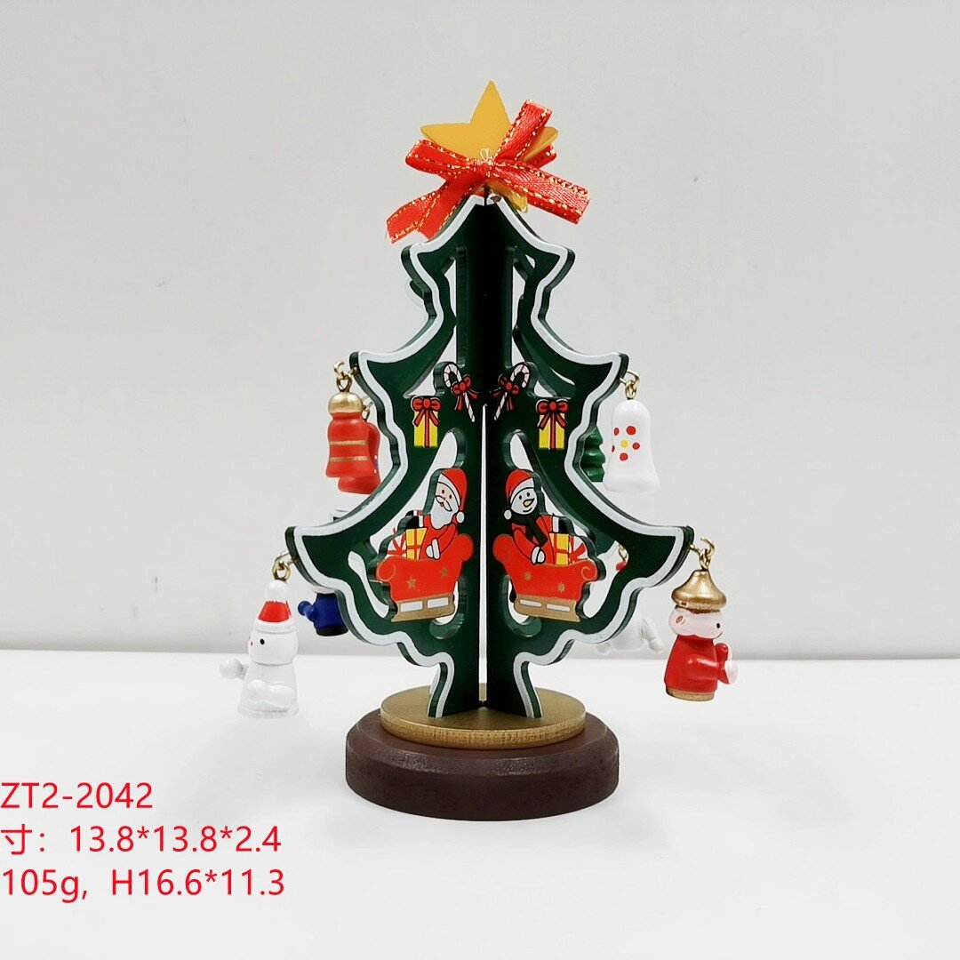 Елочка деревянная настольная с игрушками 19,5 см 3D декор новогодний, рождественский, украшение на праздник