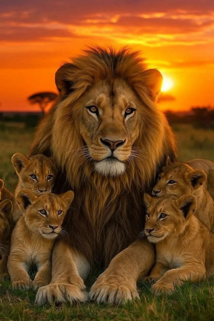 Алмазная живопись"Львиное семейство", 5D, круглая, 40x50 см. Производитель: Brose Art.