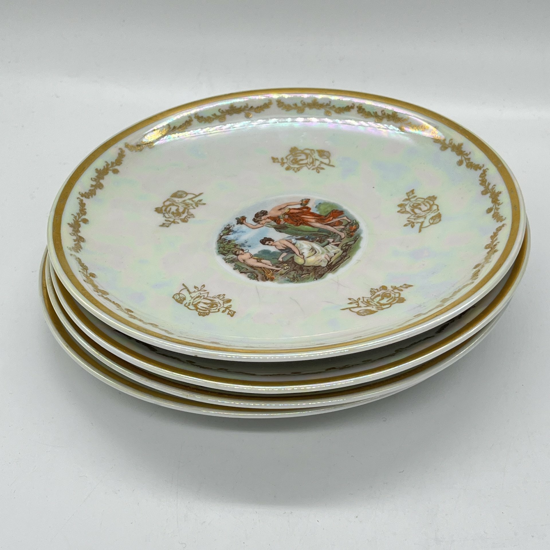 Набор десертных тарелок на 4 персоны из сервиза "Мадонна", фарфор, деколь