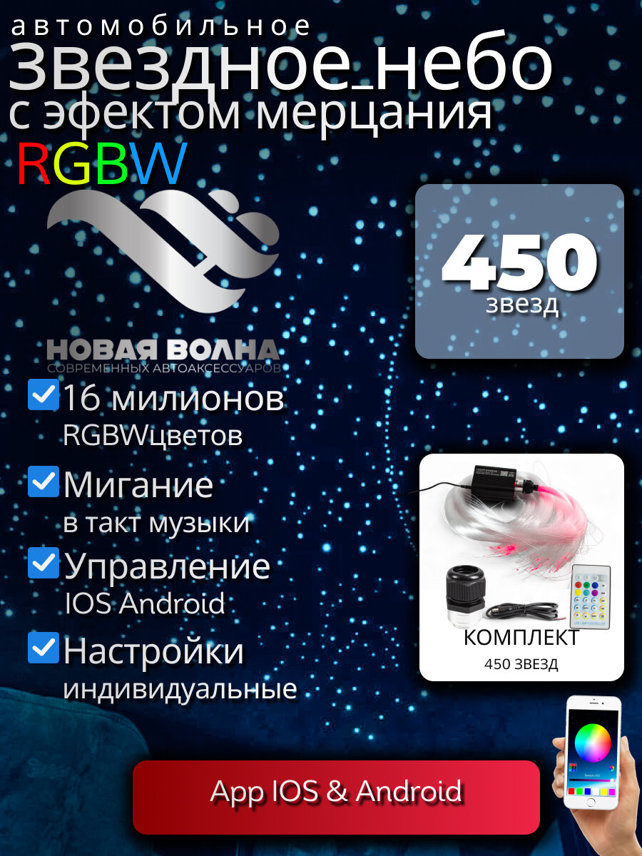 Проектор звездного неба 450 нитей с мерцанием в потолок автомобиля, 3 м, 12V