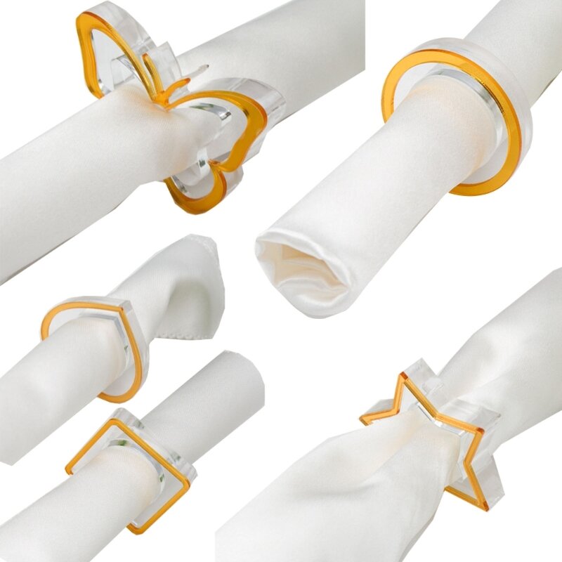 5 акриловых колец для салфеток с бабочкой и сердечком