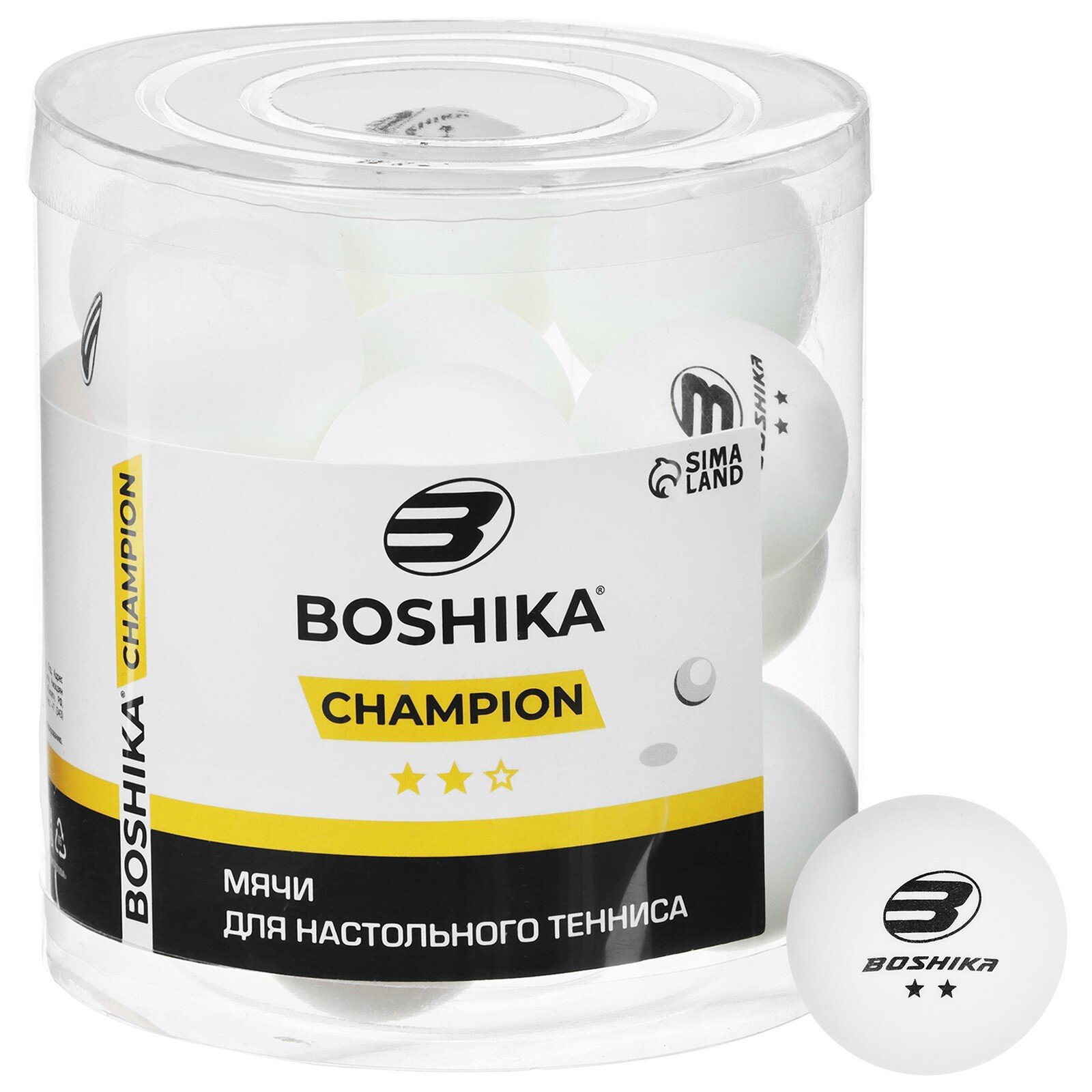 Мяч для настольного тенниса BOSHIKA Champion 2**, набор 18 шт, ABS, белый