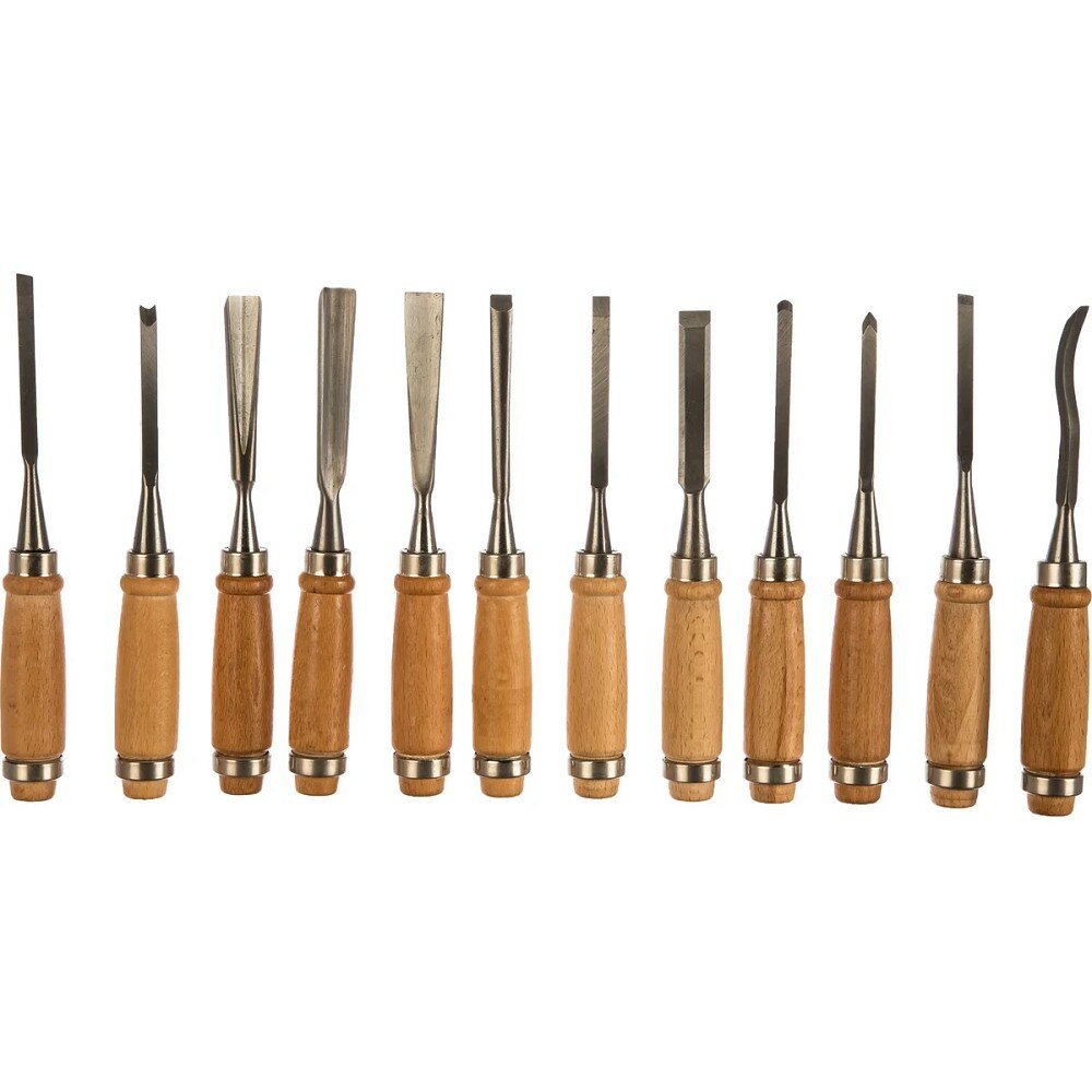 Stayer Ручной инструмент Набор: Стамески "PROFI" фигурные, с деревянной ручкой, 12шт 1835-H12 z01