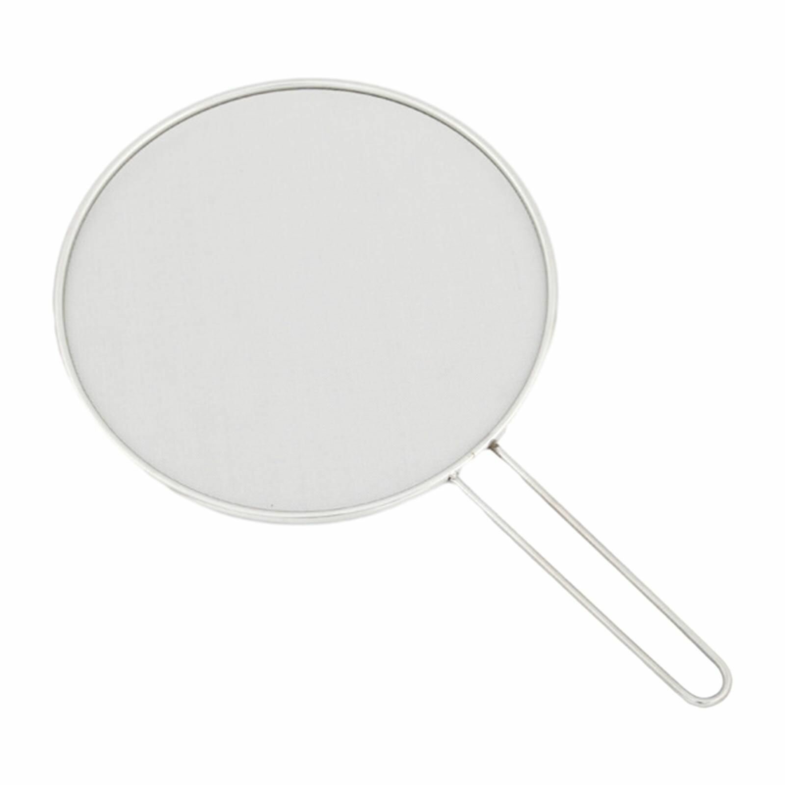 Сковорода из нержавеющей стали с сетчатым экраном для защиты от брызг масла, диаметр 25 см, с термостойкой ручкой.