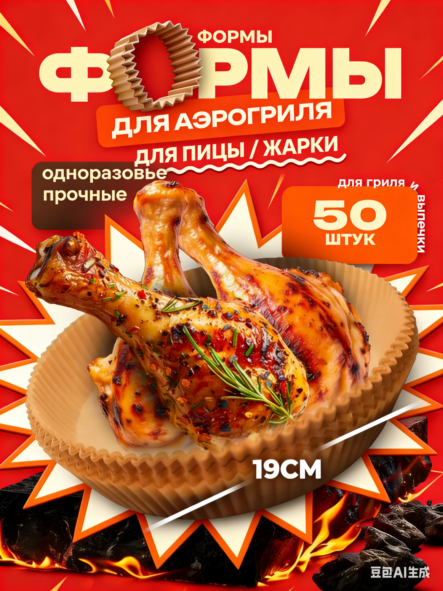 Формы для аэрогриля, бумага, антипригарное покрытие, круг 20 см/50 шт