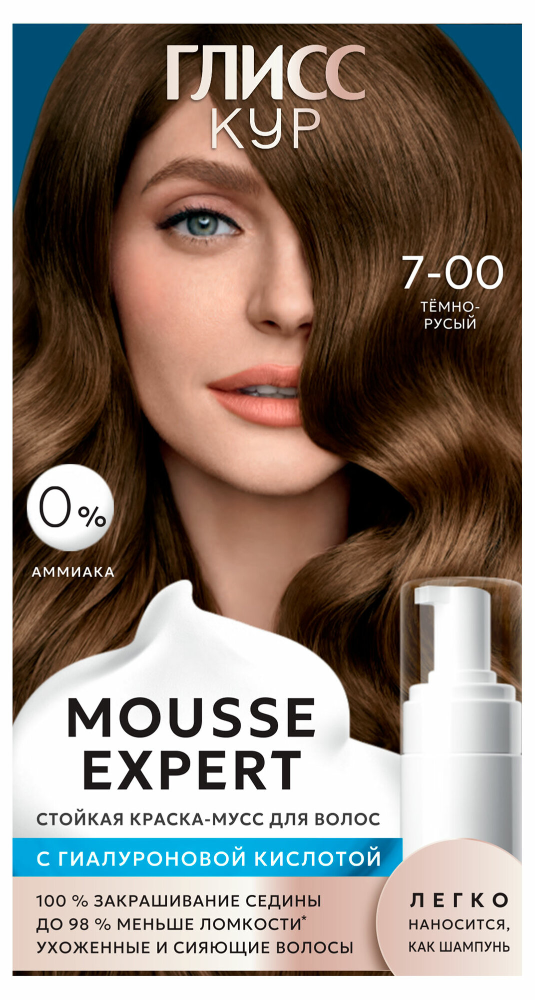 Краска-мусс для волос стойкая «Глисс Кур» без аммиака темно-русый 7-00, 85 мл