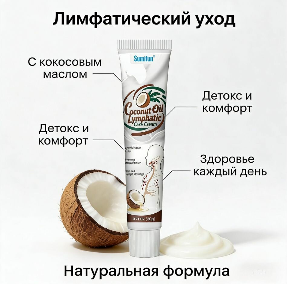 Крем для лимфатического дренажа с кокосовым маслом для детокса и ухода за кожей 20 г
