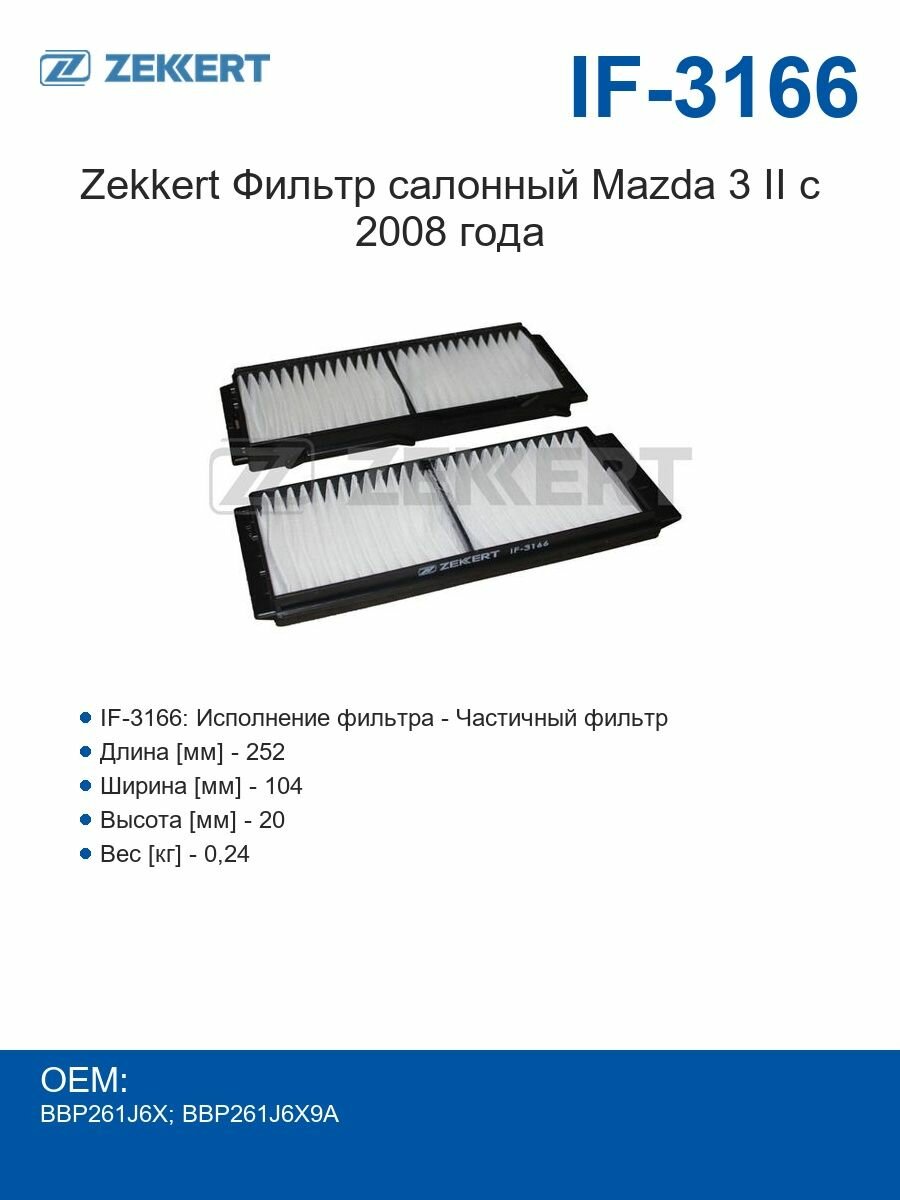 Zekkert Фильтр салонный Mazda 3 II с 2008 года