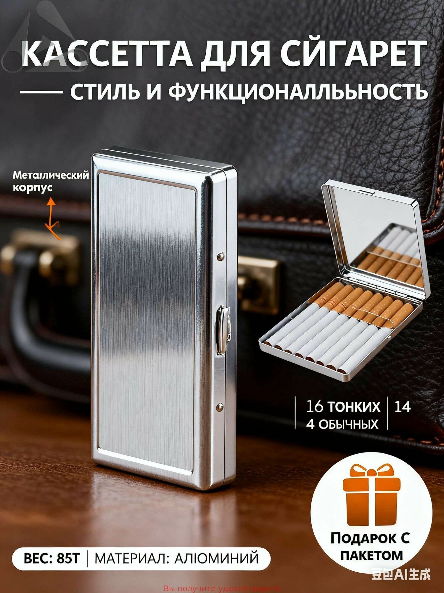 Серебристый металлический портсигар для сигарет/Мужской подарок на день рождения