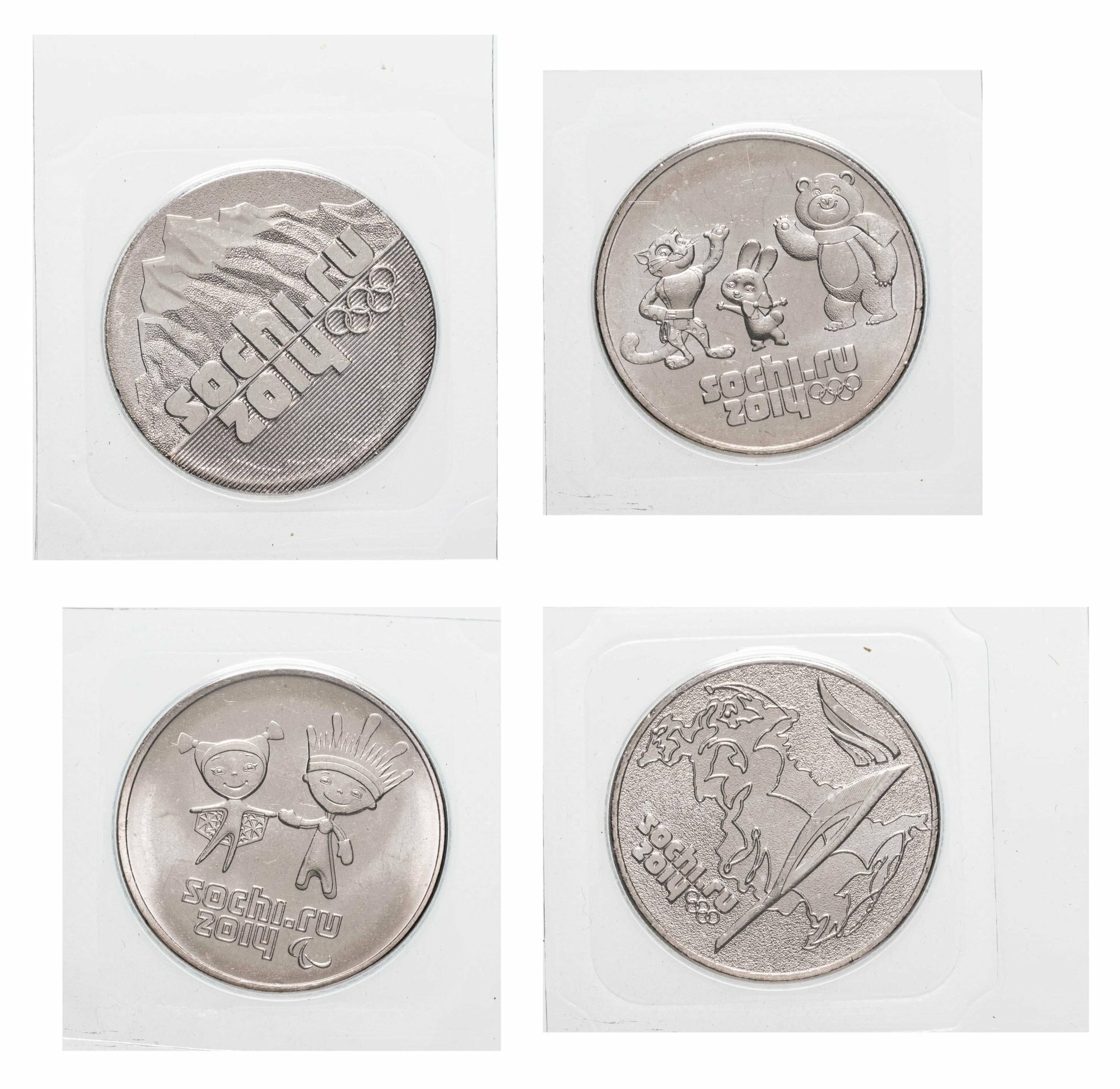 Набор из 4х монет 25 рублей 2014 "XXII зимняя Олимпиада в Сочи", в запайках, Мельхиор медь-никель, в сохранности UNC