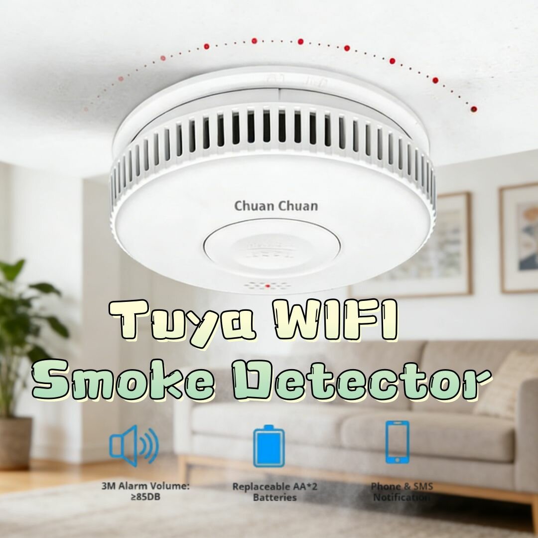 Умный Wi-Fi датчик дыма Tuya, технология двойной передачи и одного приёма , громкая сирена 85 дБ, защита от ложных срабатываний, с сеткой от насекомых для дома